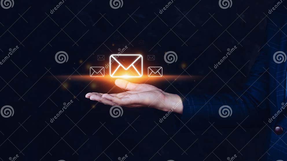 Businessman Holding Checking Email Online with Virtual Interface ...