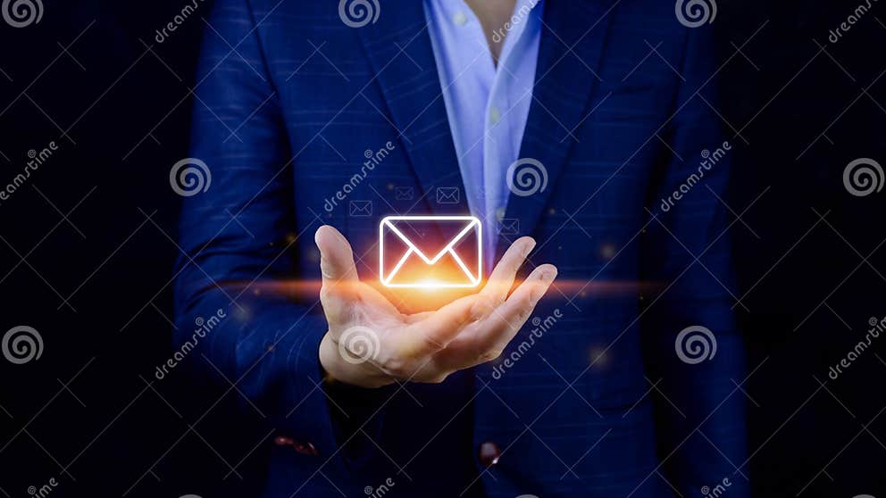 Businessman Holding Checking Email Online with Virtual Interface ...