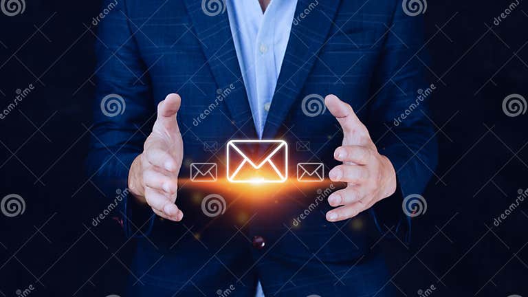 Businessman Holding Checking Email Online with Virtual Interface ...