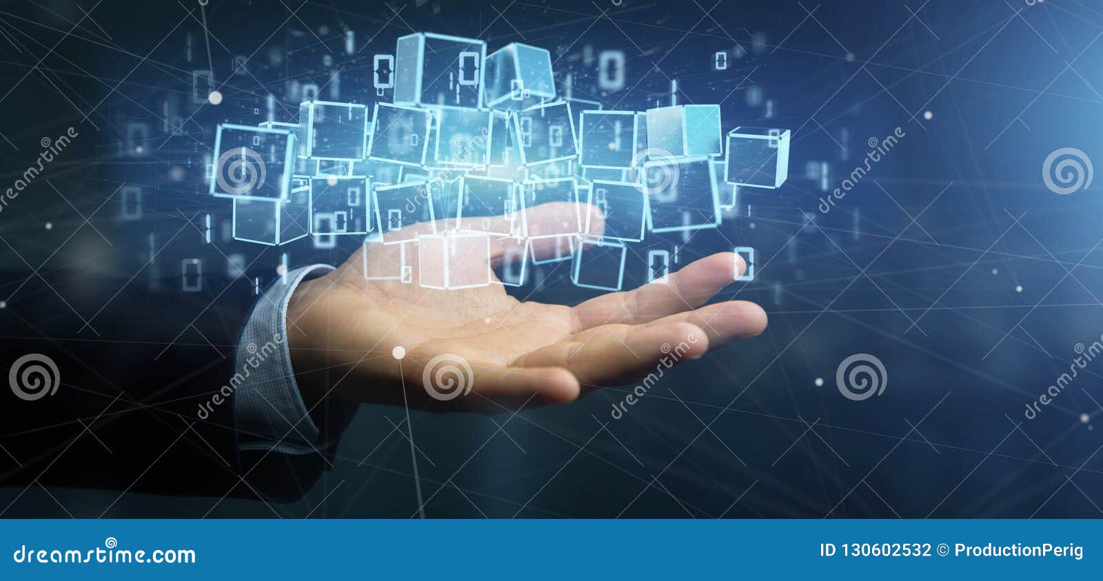 Businessman Holding a Cloud of Blockchain Cube and Binary Data 3 Stock Photo - Image of cloud ...