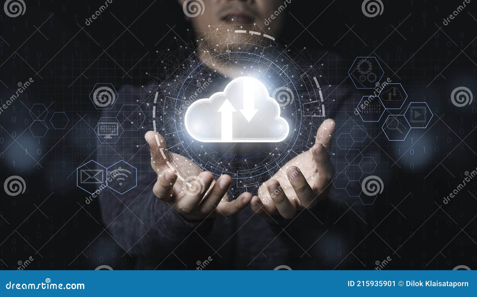 Businessman Holding Cloud Computing with Infographic and Technology ...