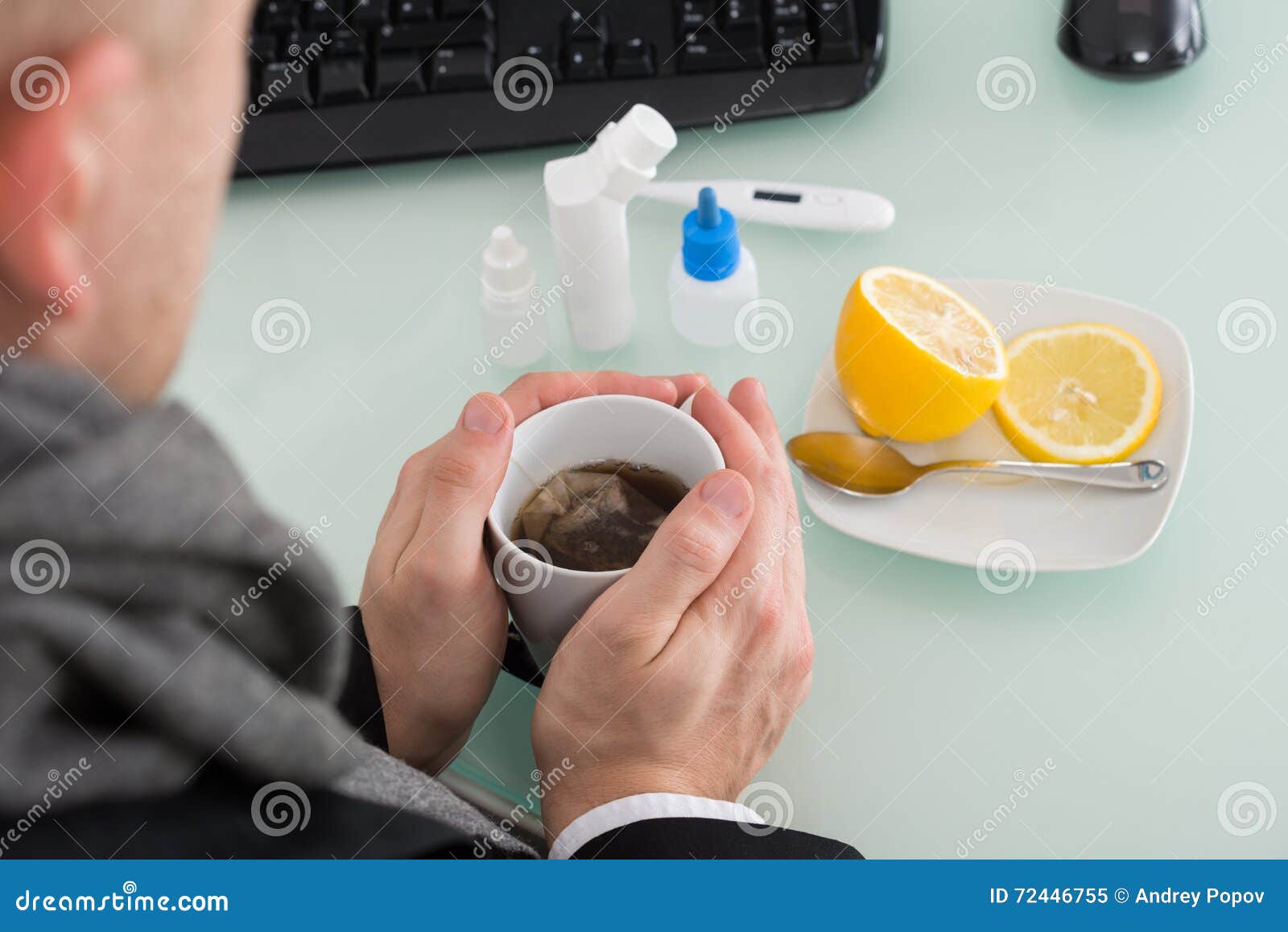Businessman Holding Cup of Tea at Office Stock Image - Image of asthma ...