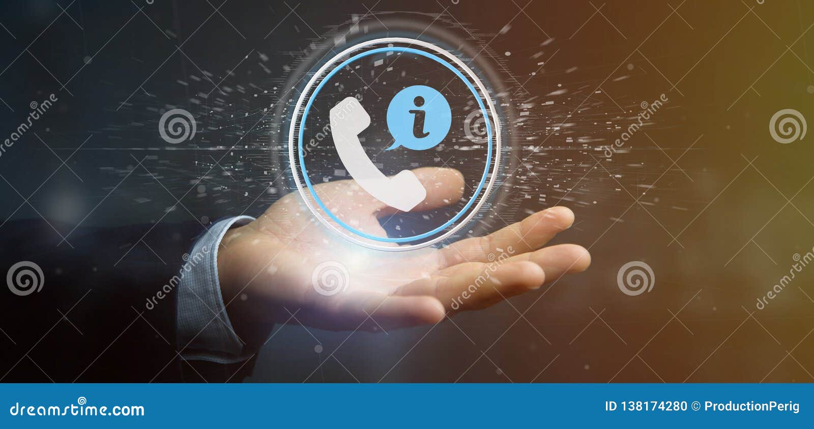 Businessman Holding a Customer and Assistance Hotline Service Button 3d ...