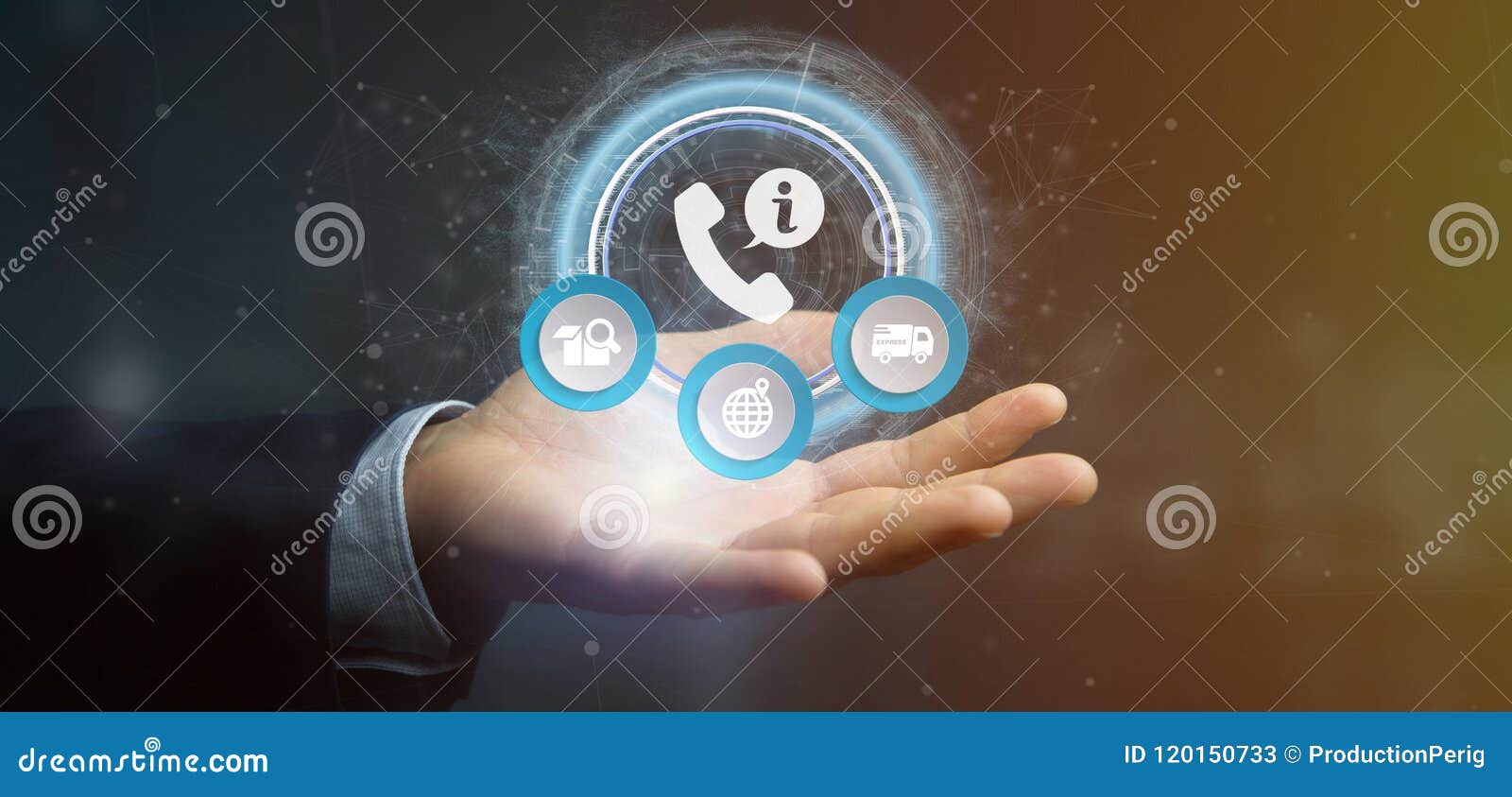 Businessman Holding a Customer and Assistance Hotline Service 3d ...