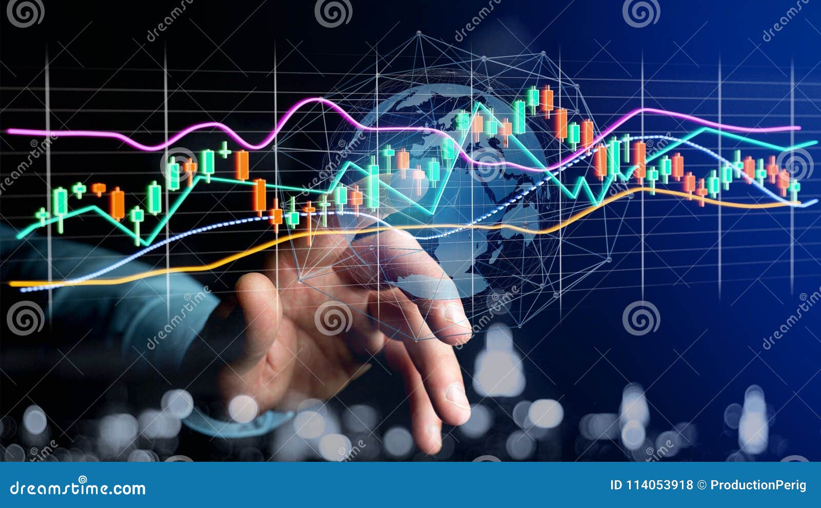 Businessman Holding a 3d Render Stock Exchange Trading Data Info Stock ...