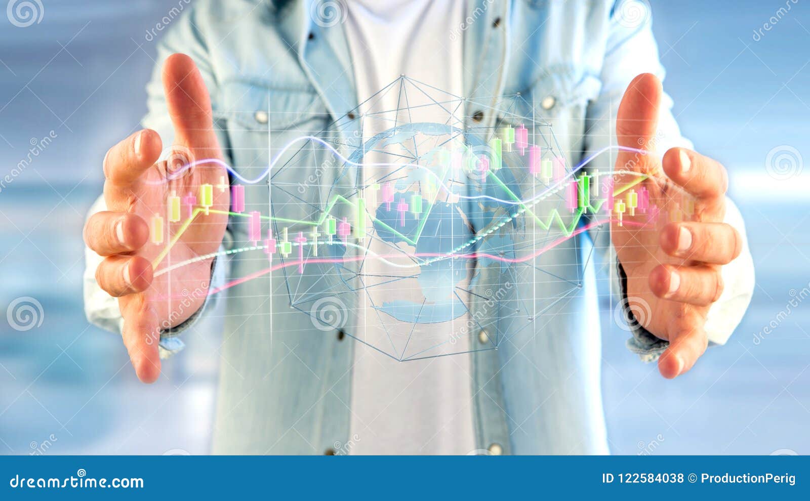 Businessman Holding a 3d Render Stock Exchange Trading Data Info Stock ...