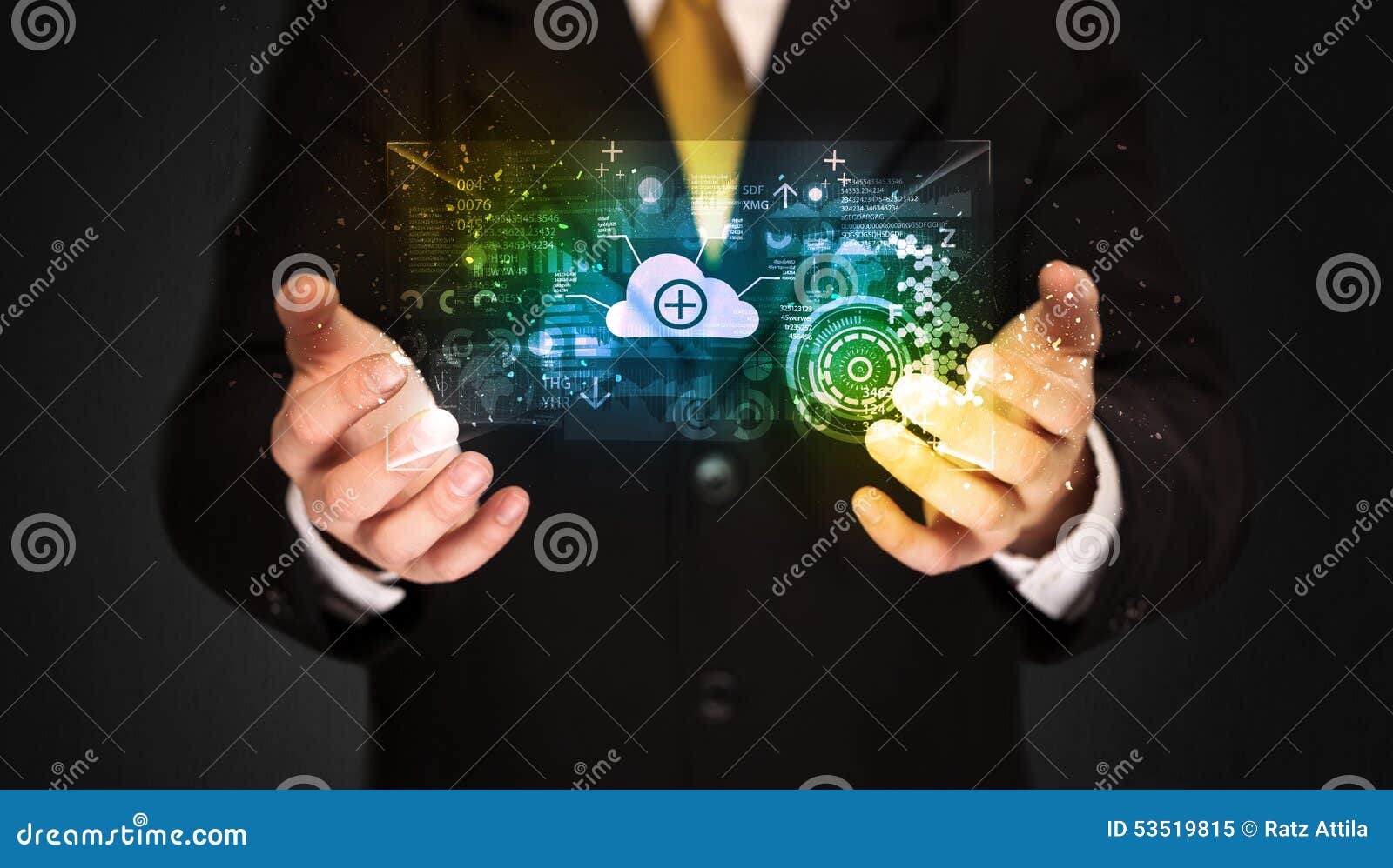 Businessman Holding Data Cloud Stock Image - Image of holding, idea ...