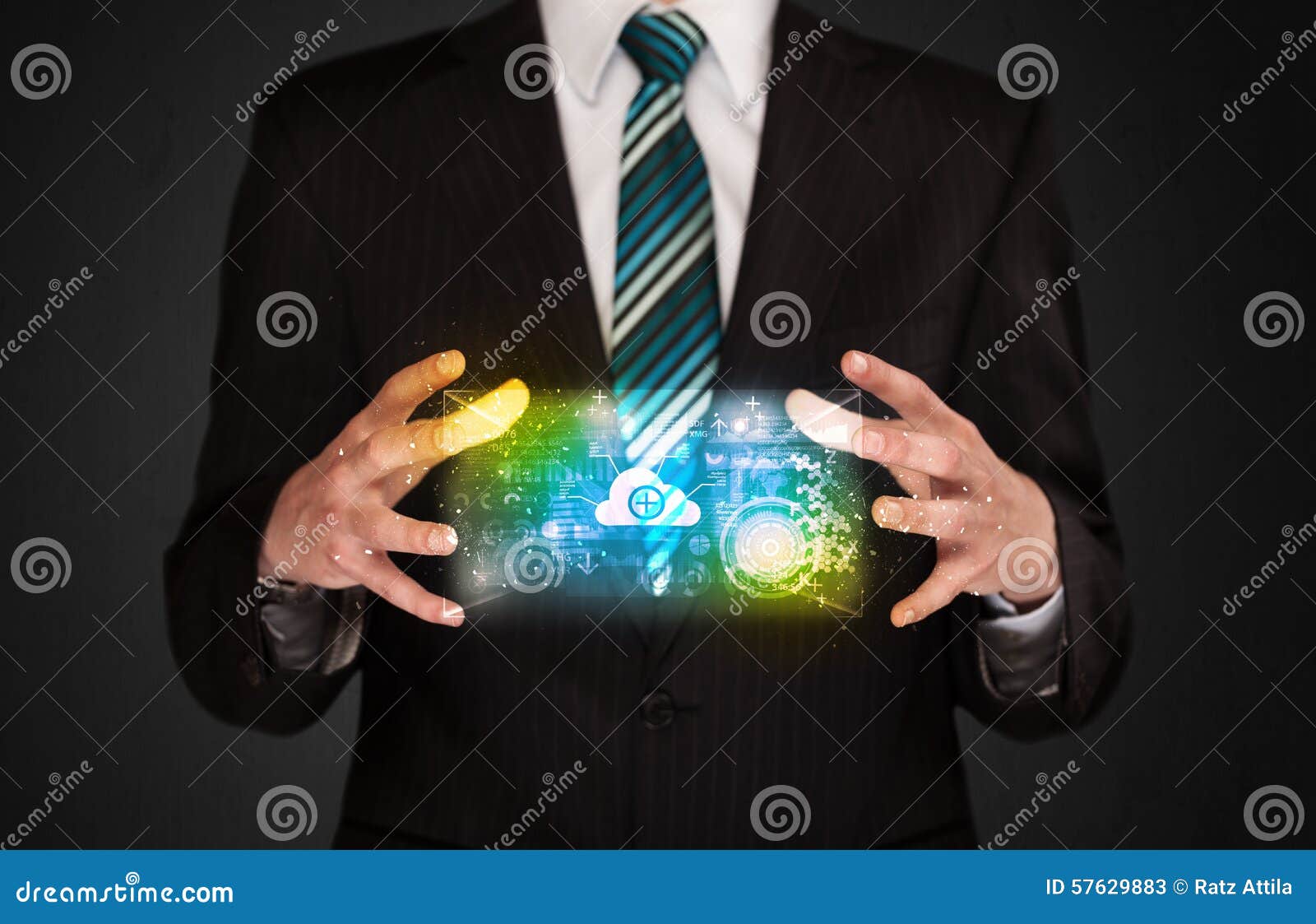 Businessman Holding Data Cloud Stock Image - Image of holding, hand ...