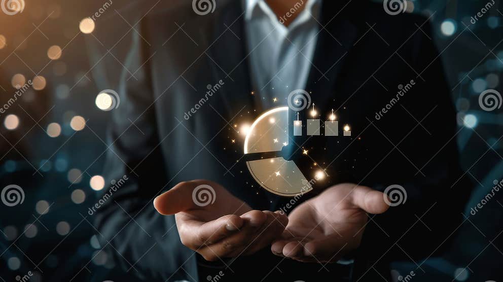 Businessman Holding Digital Pie Chart with Data Analytics, Generative ...