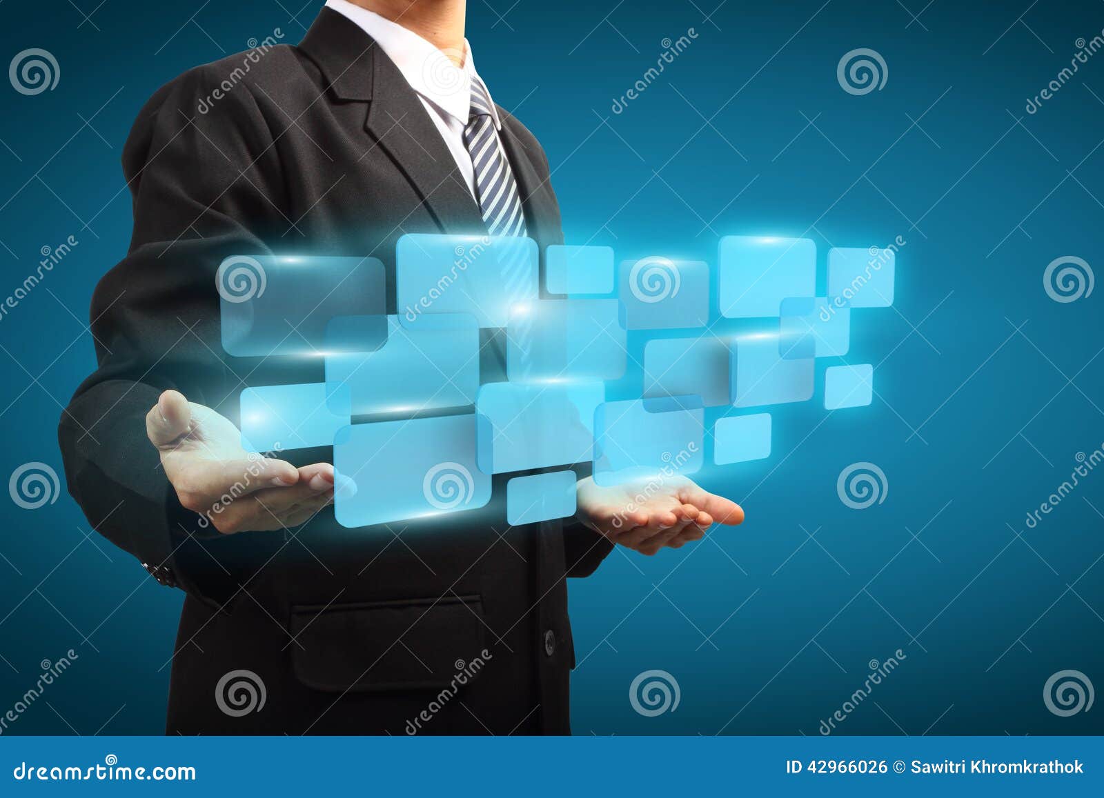Businessman Holding Digital Virtual Screen Stock Illustration ...