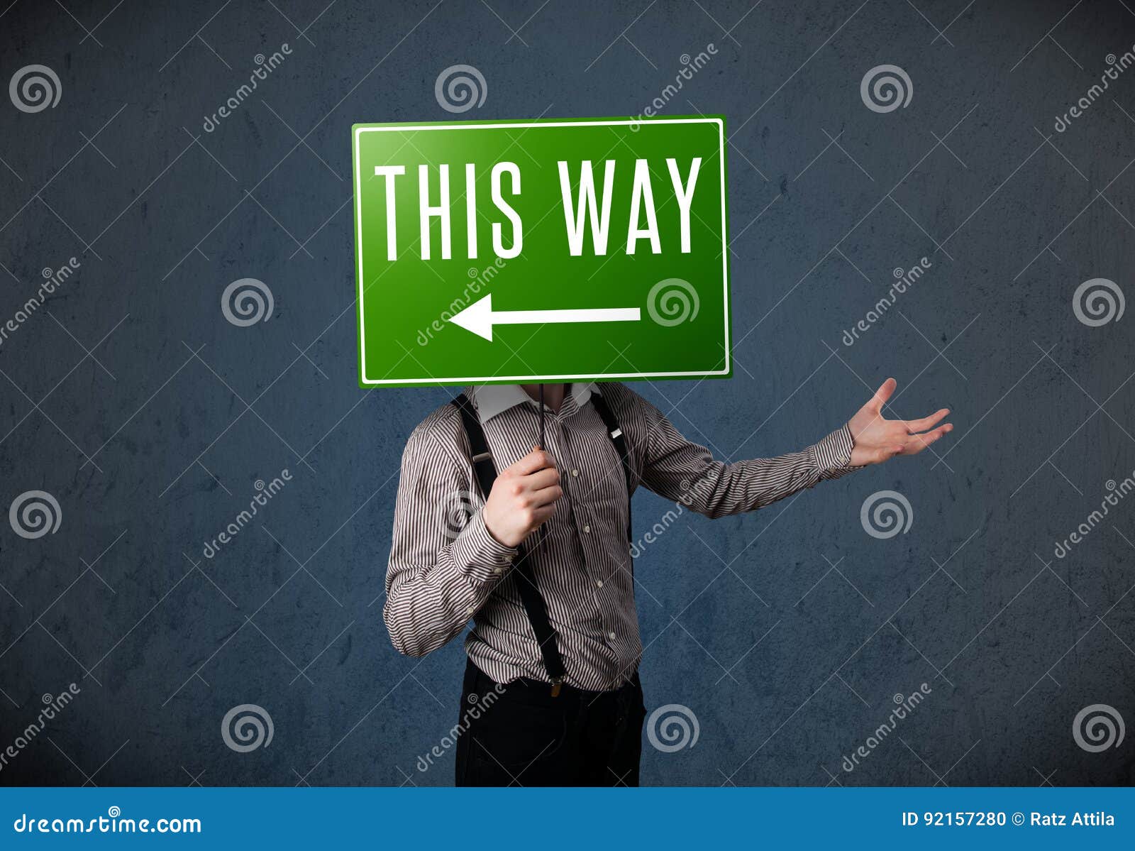 Businessman Holding a Direction Sign Stock Photo - Image of choice ...