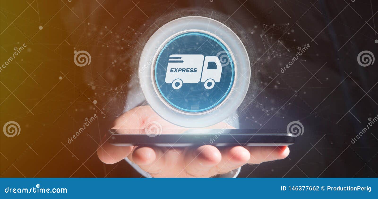 Businessman Holding a Fast Delivery Button with Connection 3d Rendering ...