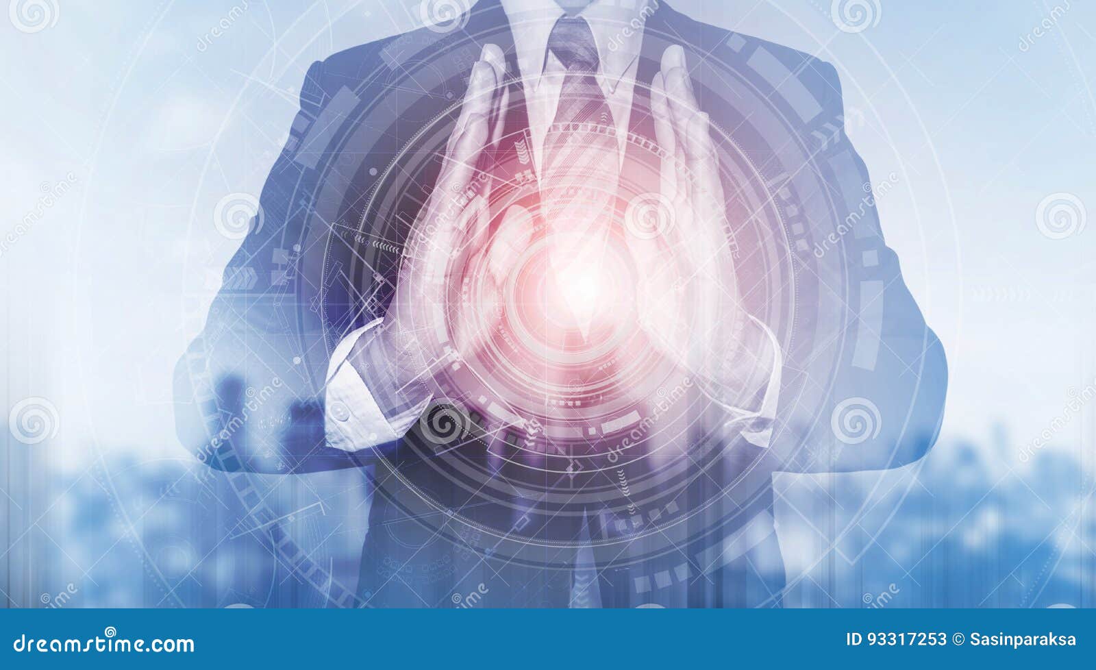 Businessman Holding Futuristic Virtual Interactive, Futuristic ...