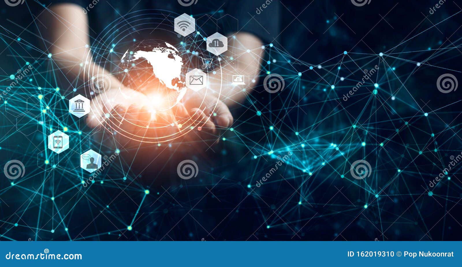 Businessman Holding Global Networking and Data Exchanges Customer ...