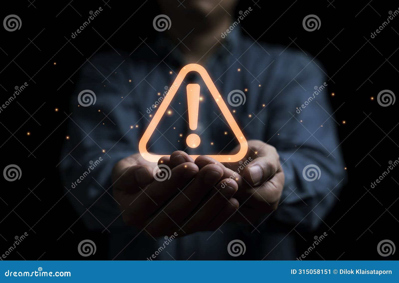 Businessman Holding Glowing Red Triangle Caution Warning Exclamation ...