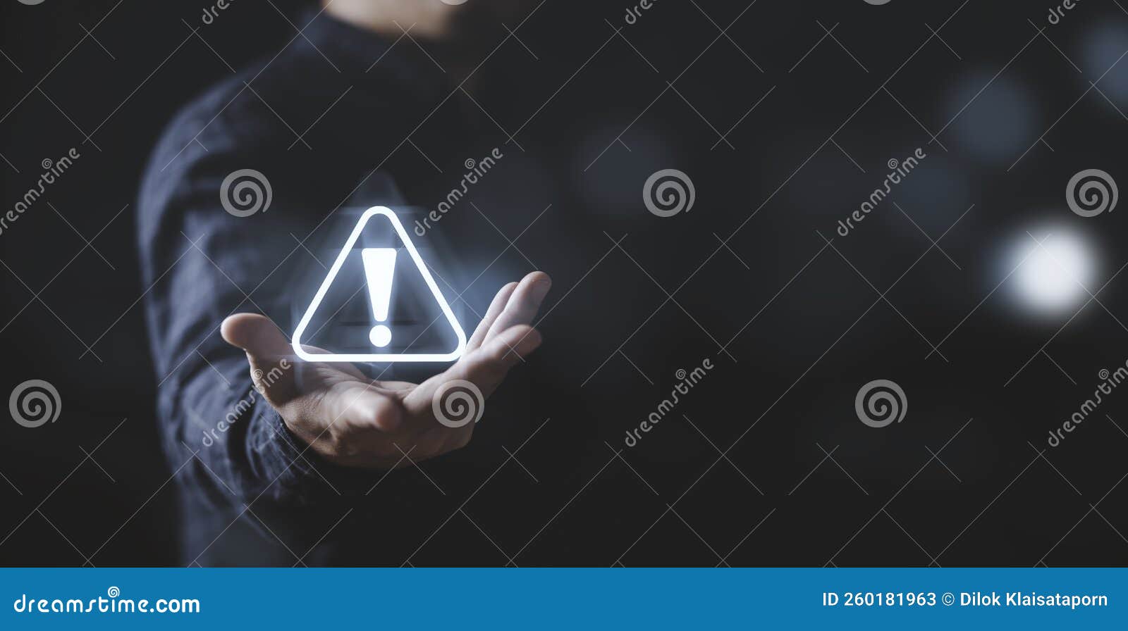 Businessman Holding Glowing of Triangle Caution Warning Exclamation ...
