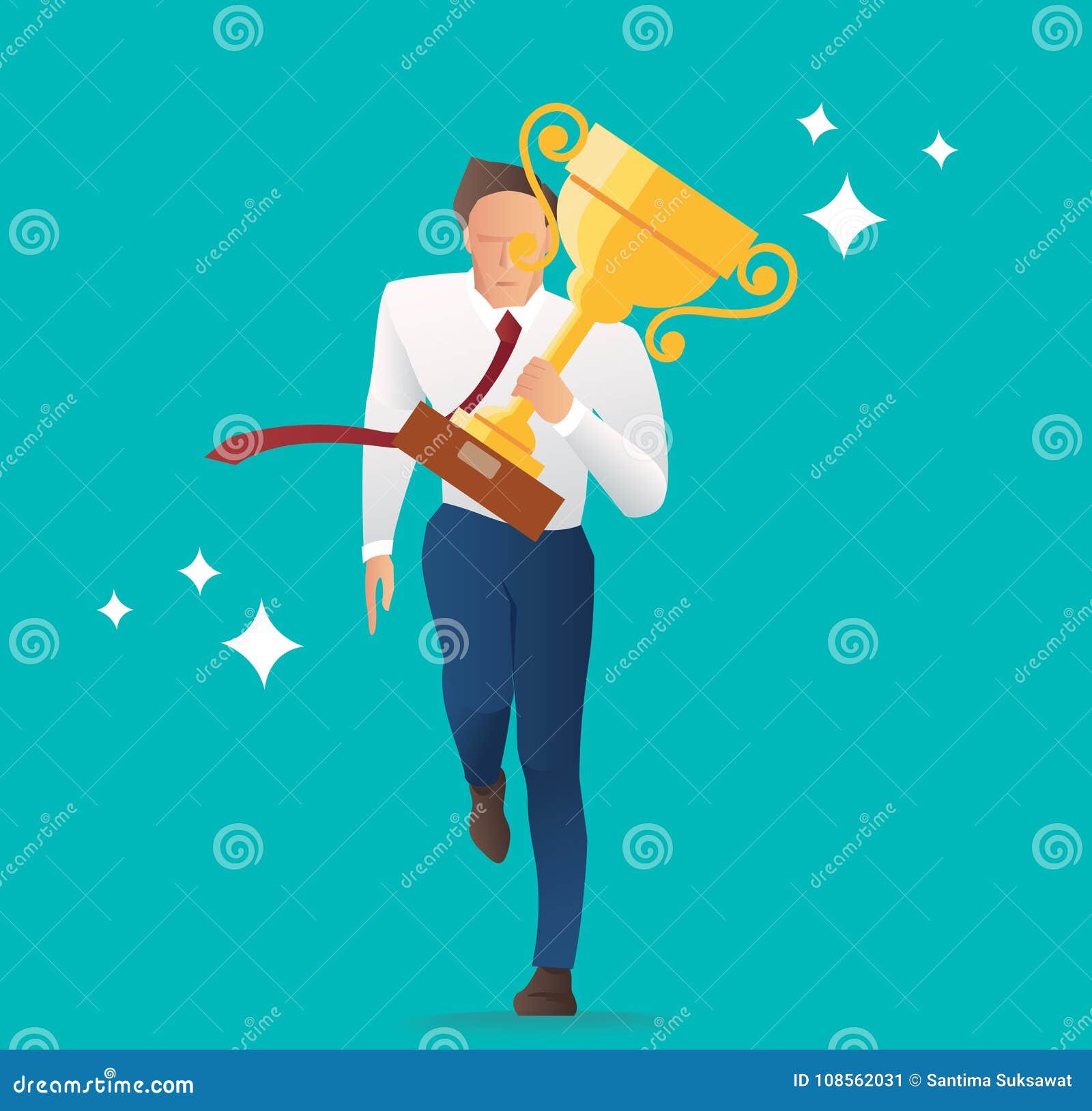Businessman Holding The Gold Trophy Success And Happy Concept Vector