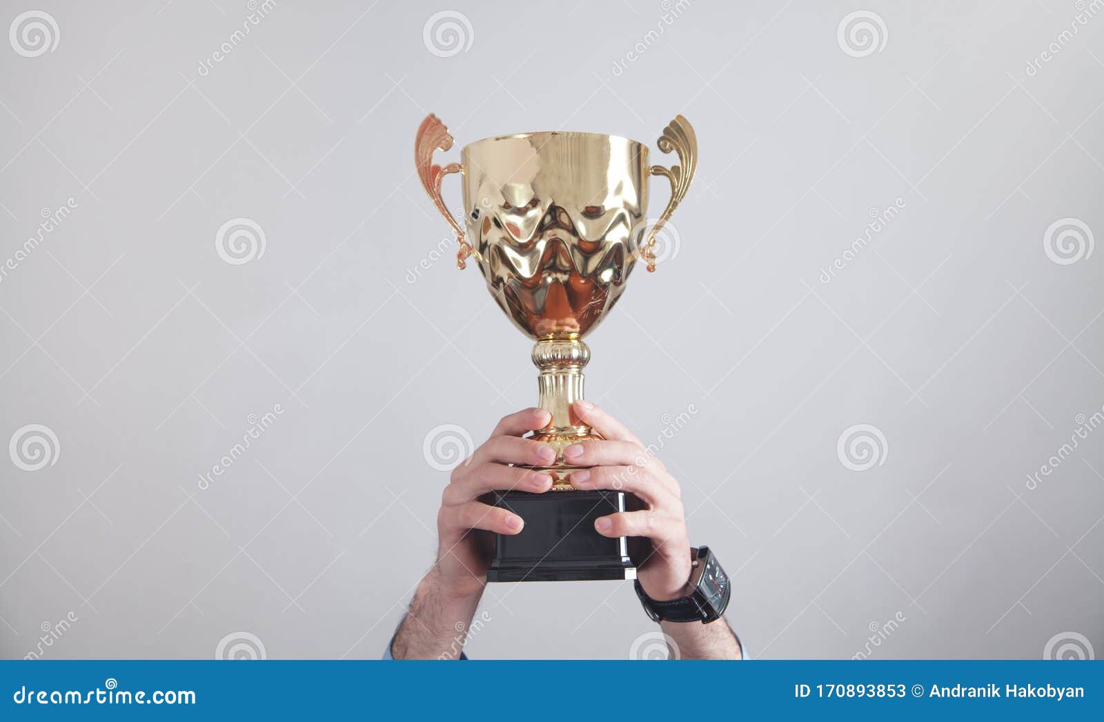 Businessman Holding Golden Trophy Business Success Stock Image