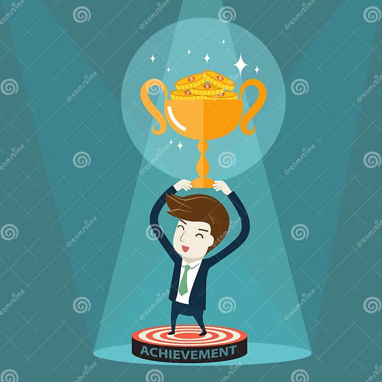 Businessman Holding Golden Trophy Stock Vector Illustration Of Flat