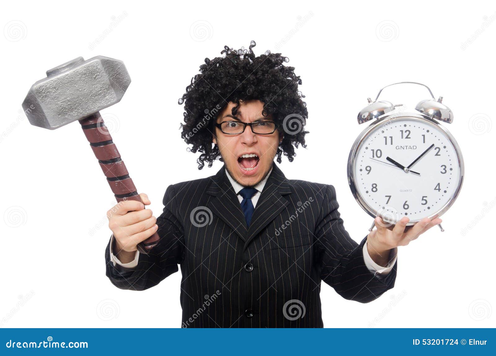 Businessman Holding Hammer and Alarm Clock Stock Photo - Image of ...