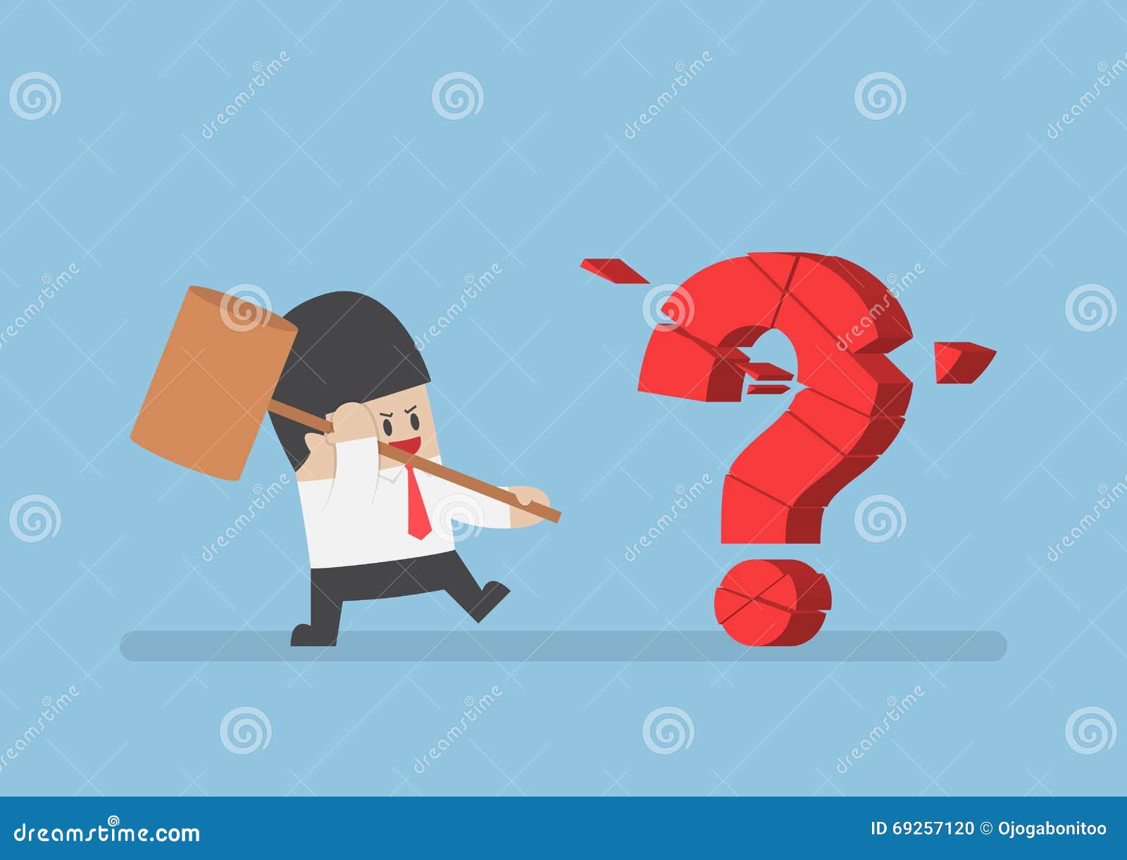 Businessman Holding Hammer Breaking Red Question Mark Stock Vector ...