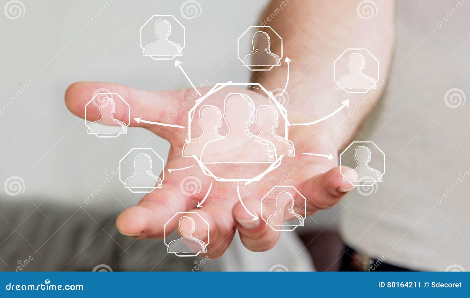 Businessman Holding Hand Drawn Social Network Stock Illustration ...
