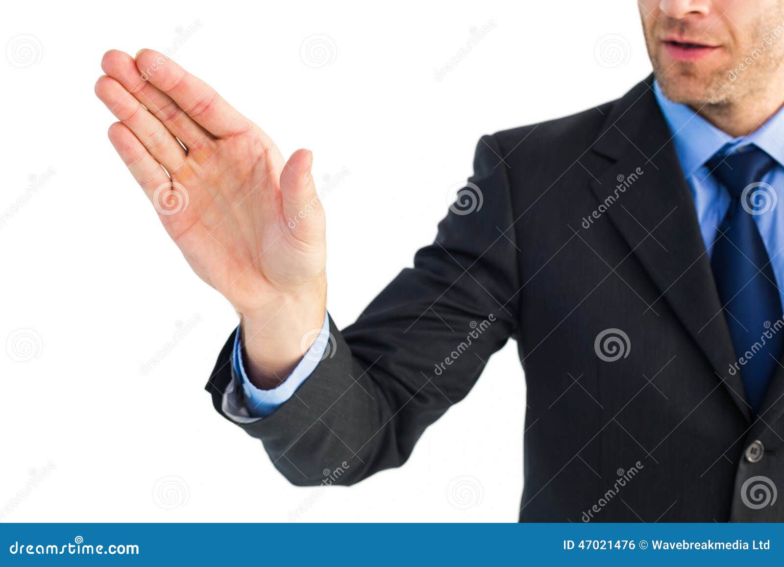 Businessman Holding Hand Out in Presentation Stock Photo - Image of ...