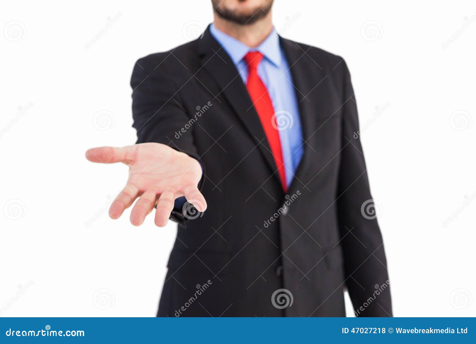 Businessman Holding Hand Out in Presentation Stock Photo - Image of ...