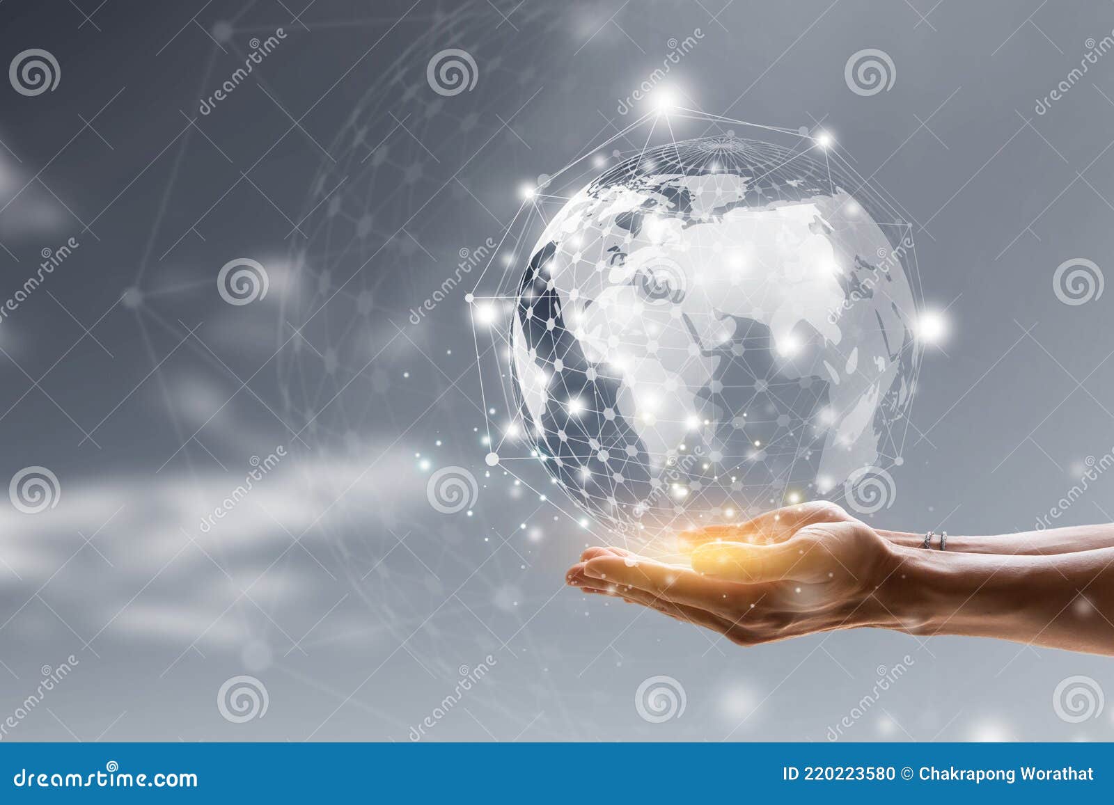 Global Connection Concept. Hand Touch Digital Screen Hologram World ...