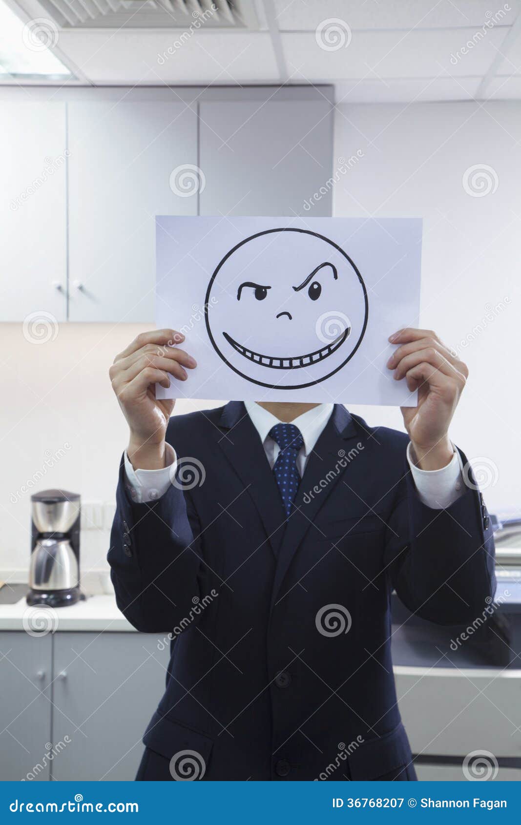 Businessman Holding Happy Face on Paper Over Face Stock Illustration ...