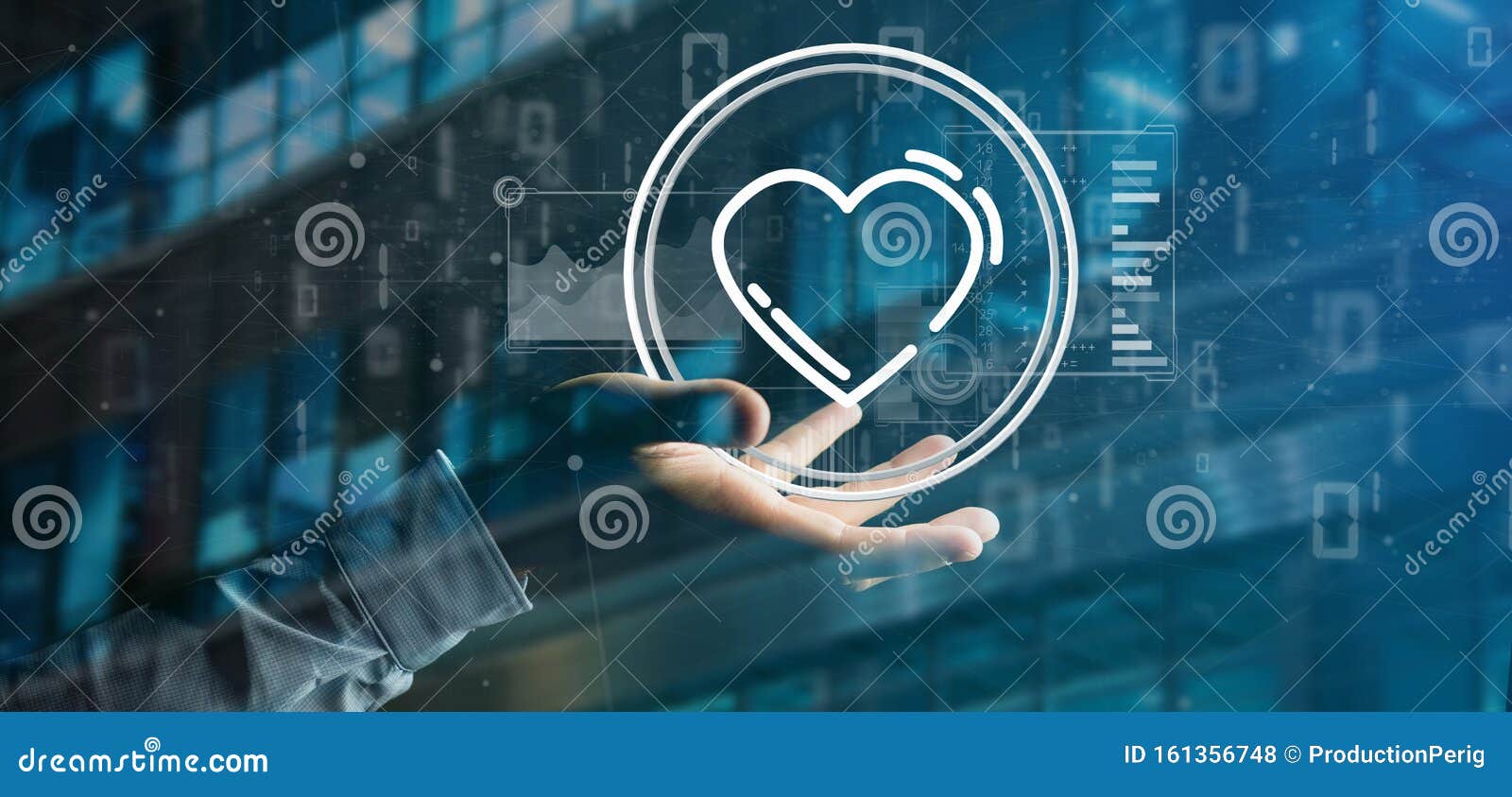 Businessman Holding a Heart Icon Surrounded by Data Stock Photo - Image ...