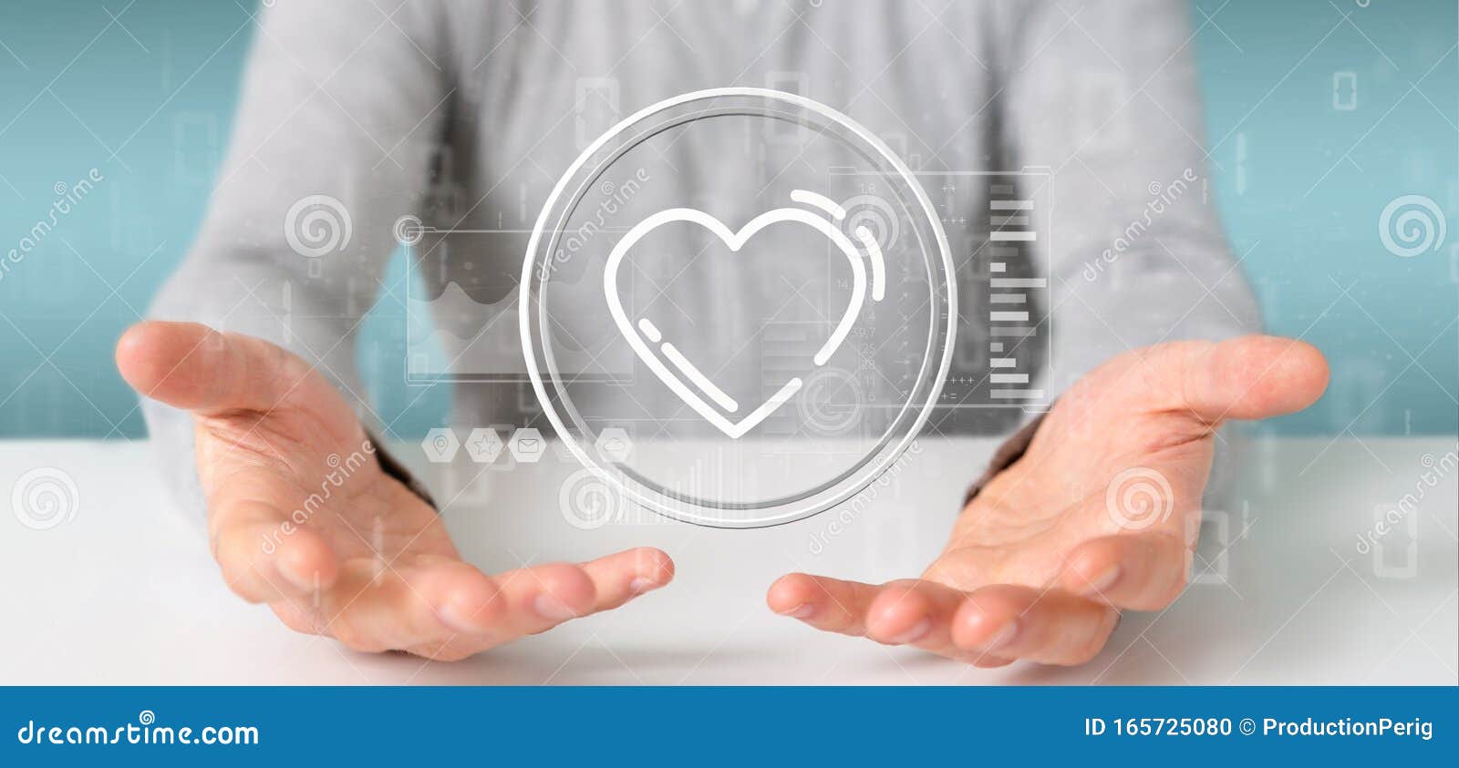 Businessman Holding a Heart Icon Surrounded by Data Stock Photo - Image ...
