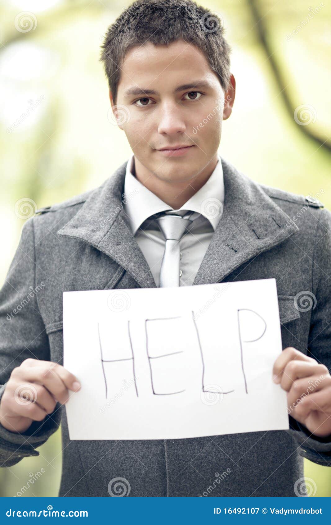 Businessman Holding a Help Sign Stock Image - Image of depressed ...