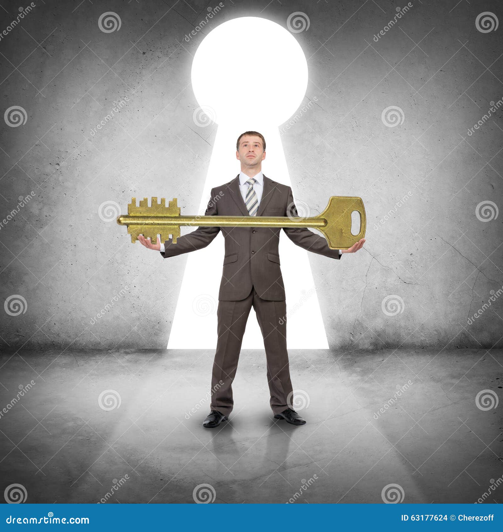 Businessman Holding Huge Gold Key Stock Photo - Image of councilor ...