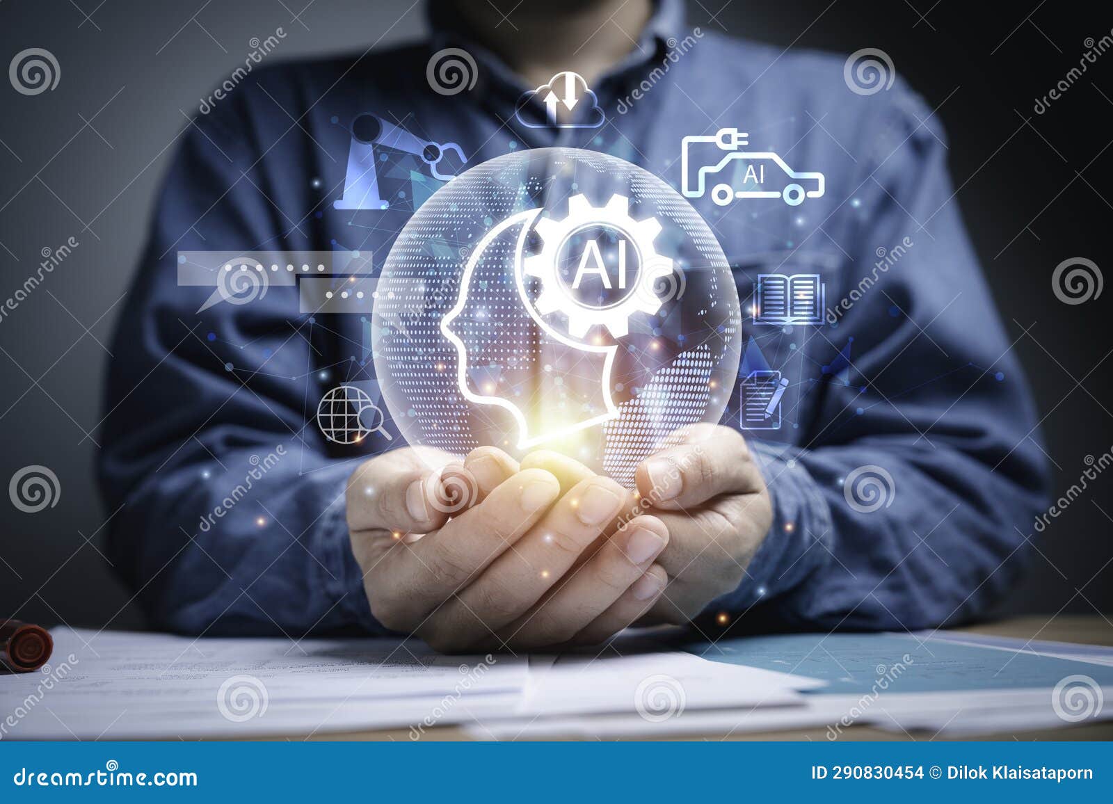 Businessman Holding Human Thinking To Command and Create Prompt with AI ...