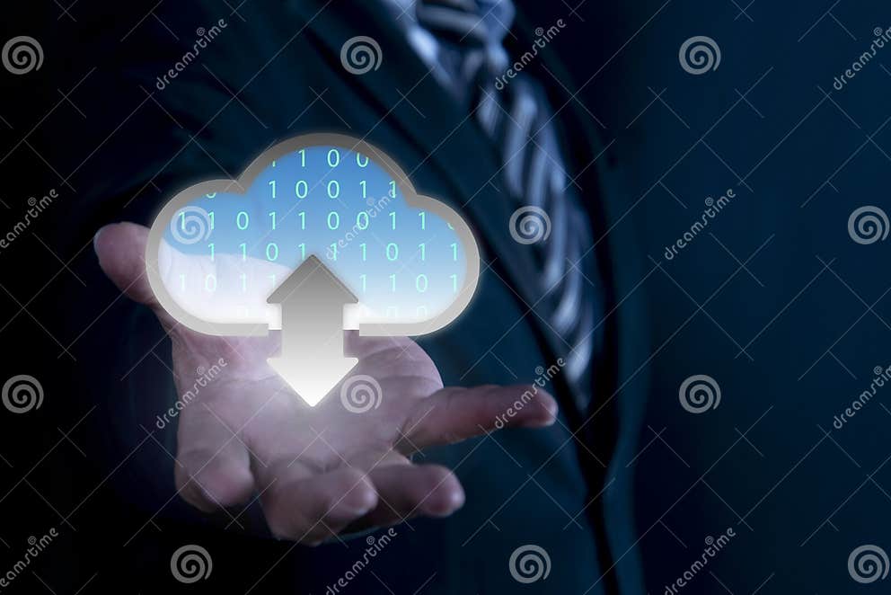 Businessman Holding Icon Cloud Computing Network and Icon Connection Data Information. Cloud ...