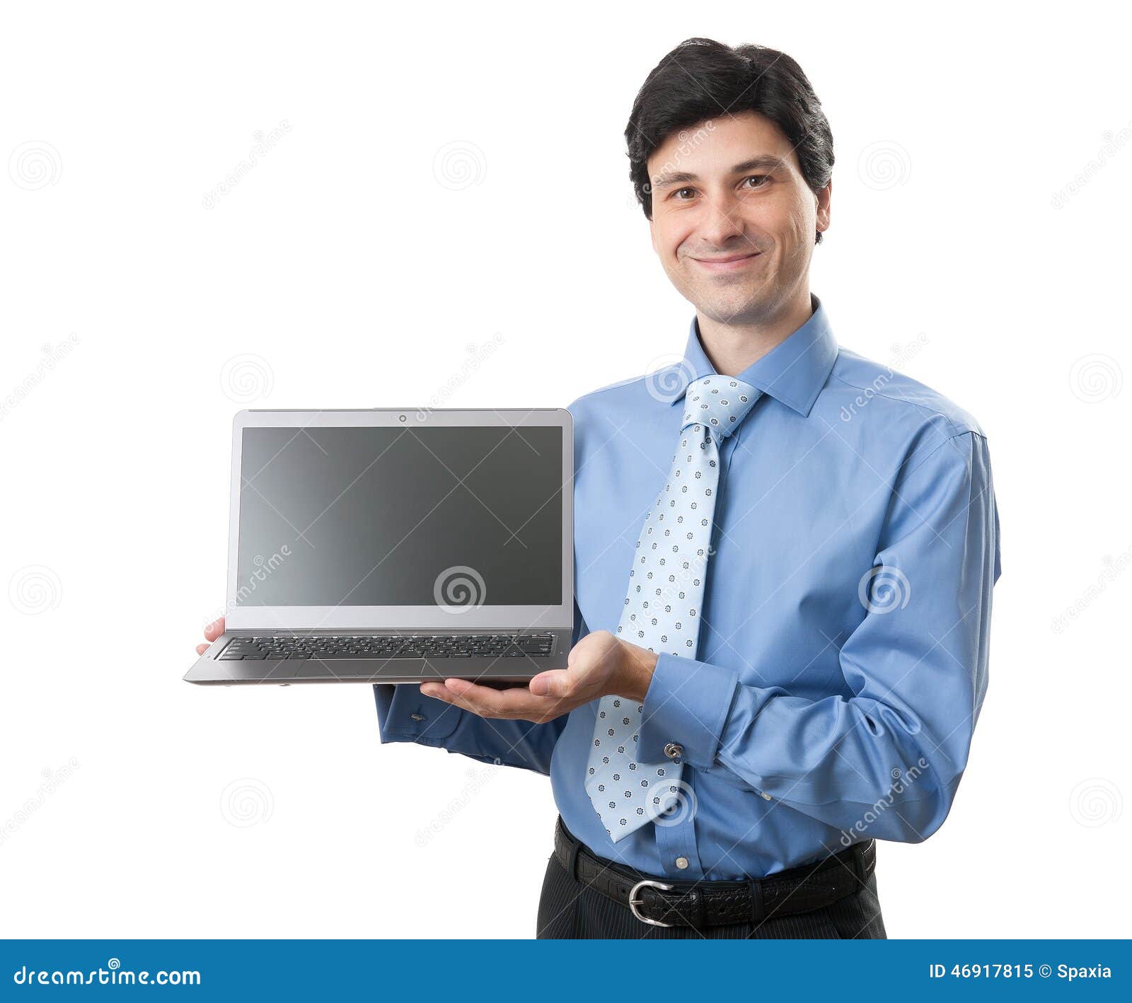 Businessman Holding Laptop Computer Stock Image - Image of background ...