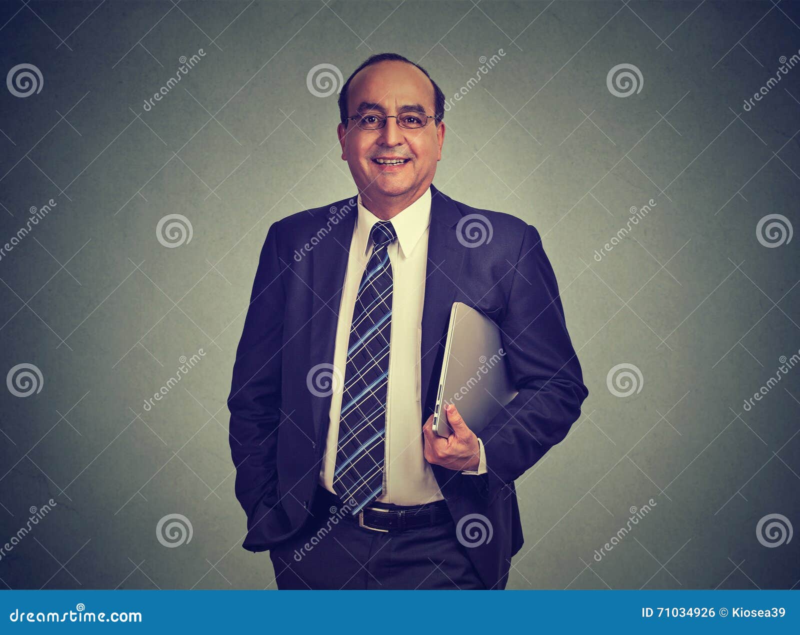 Businessman Holding Laptop Computer in His Hand Stock Photo - Image of ...
