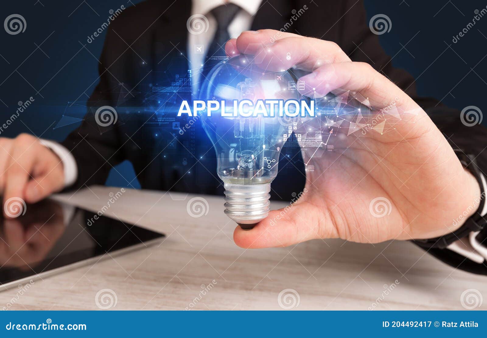 Businessman Holding a Light Bulb Stock Image - Image of connect, choice ...