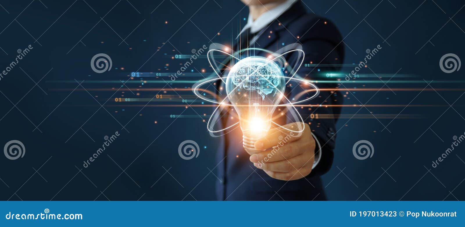 Businessman Holding Light Bulb and Brain Inside, Idea and Imagination ...