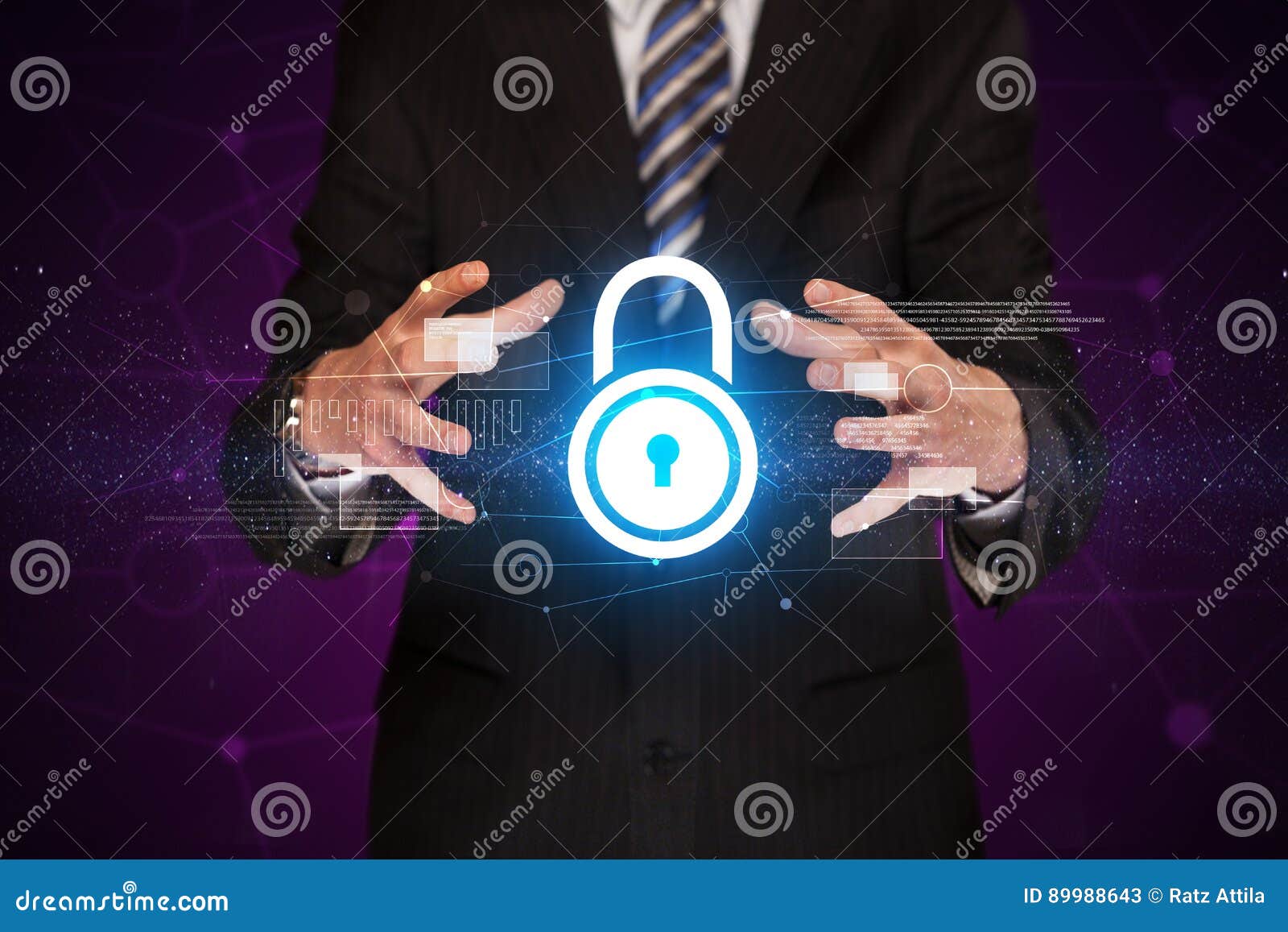 Businessman Holding Lock Graphic Stock Image - Image of electronics ...