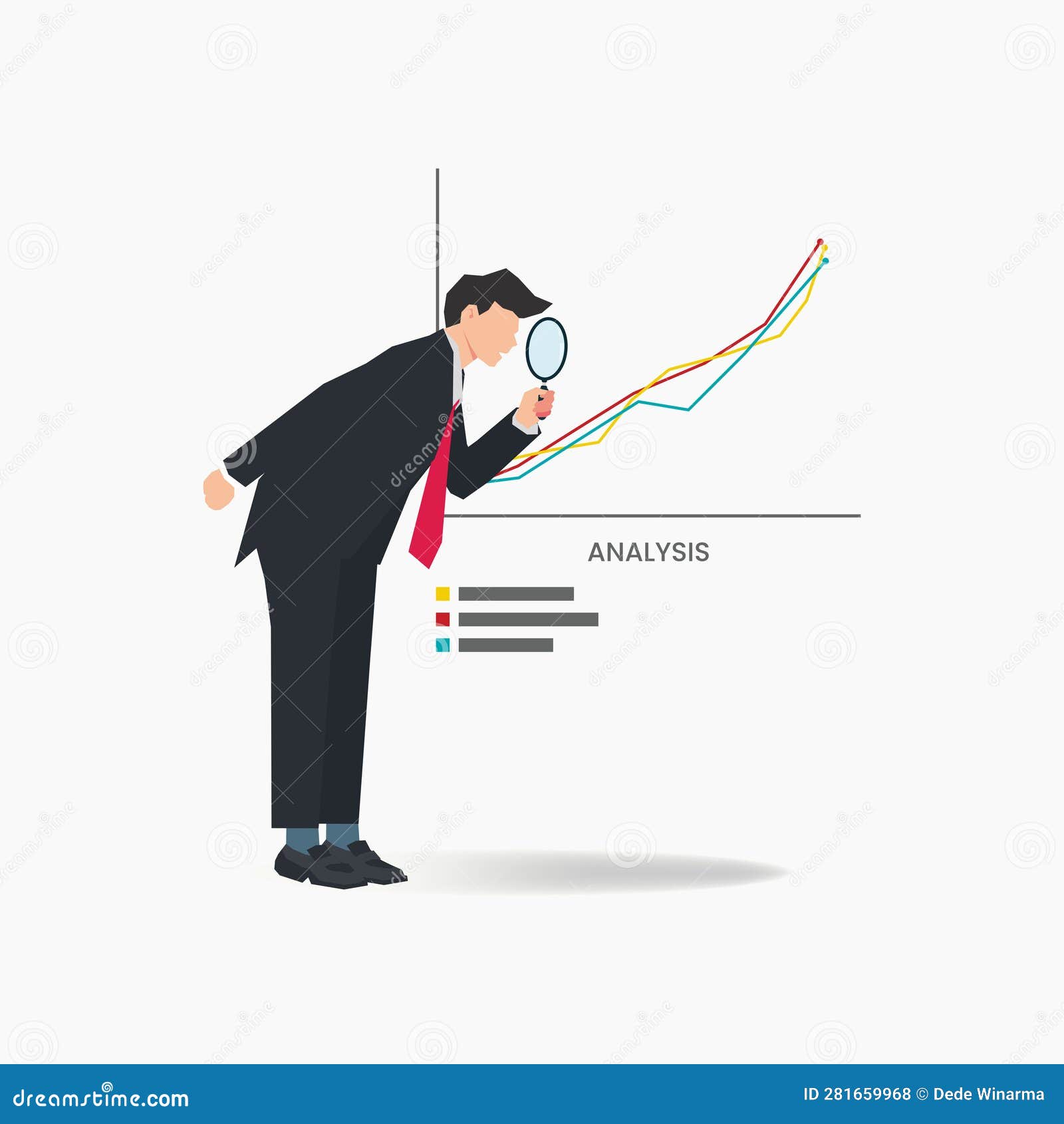Businessman Holding Magnifying Glass with Line Chart Analysis Vector ... Businessman Holding Magnifying Glass with Line Chart Analysis Vector ...