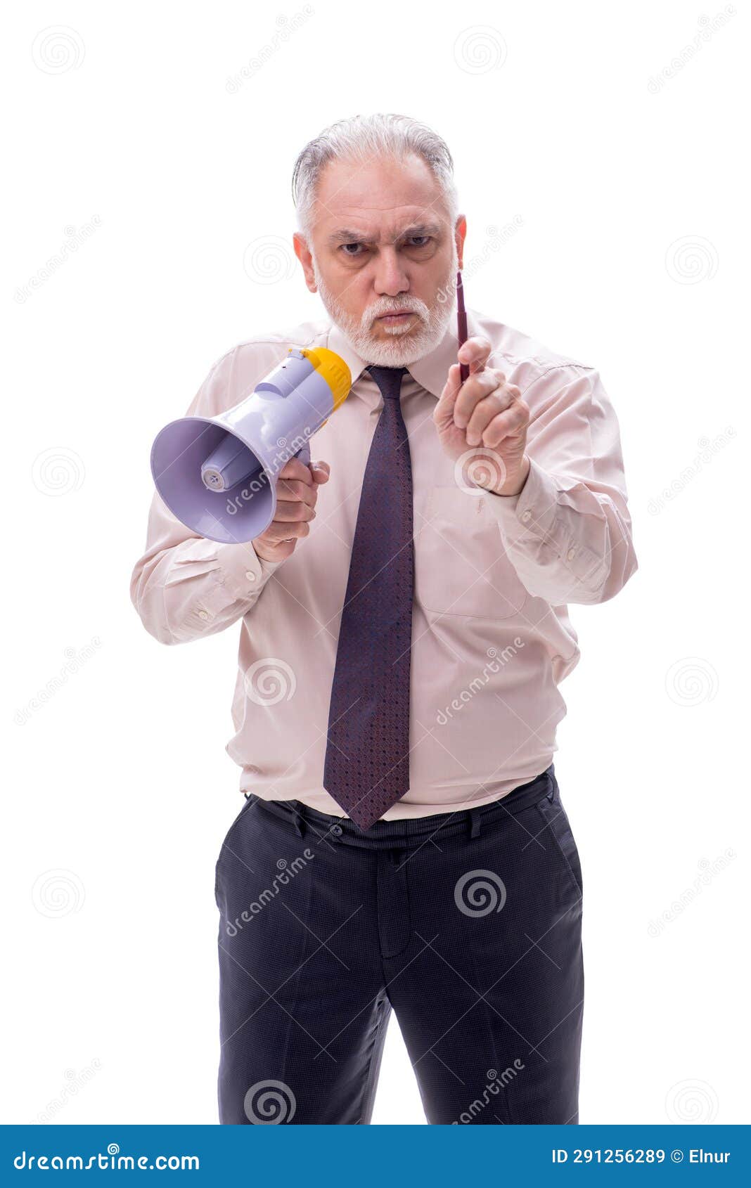 Old Businessman Holding Megaphone Isolated on White Stock Image - Image ...