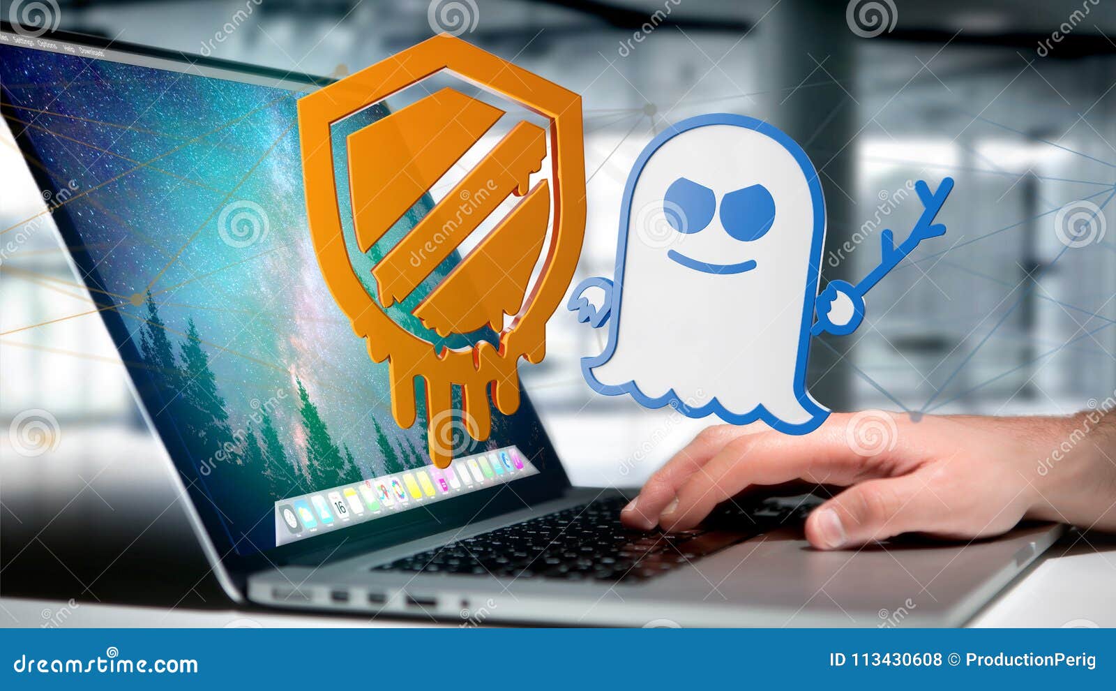 Businessman Holding a Meltdown and Spectre Processor Attack with Stock ...