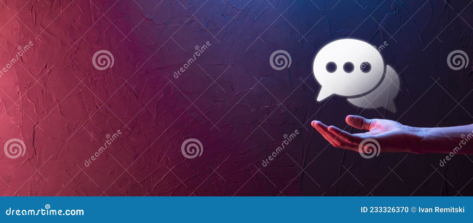 Businessman Holding a Message Icon, Bubble Talk Notification Sign in ...