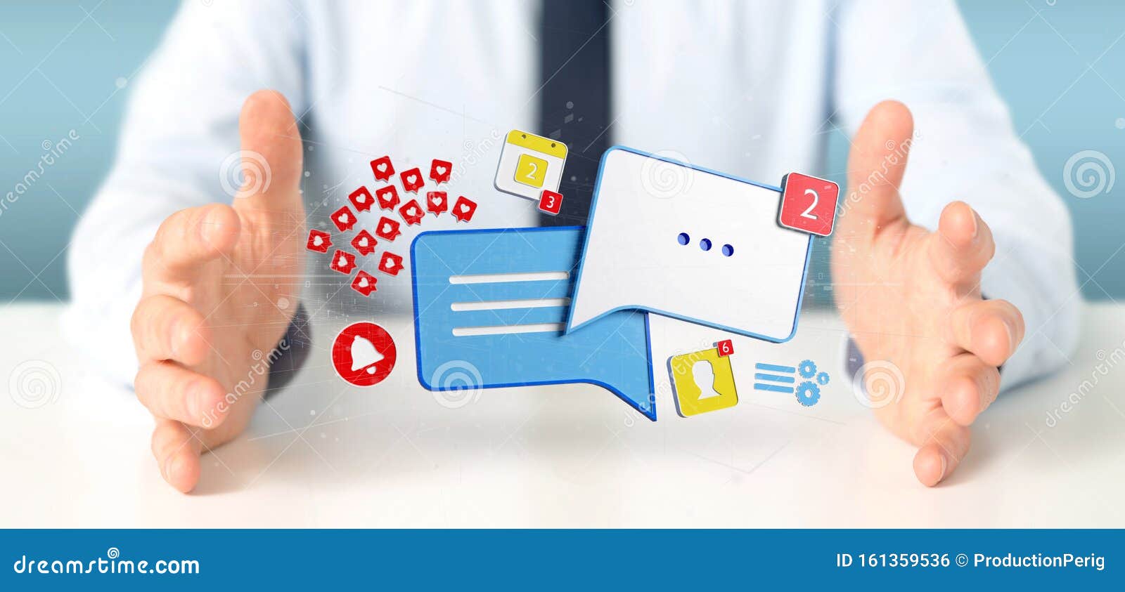 Businessman Holding Message and Notifications of Social Media 3d ...