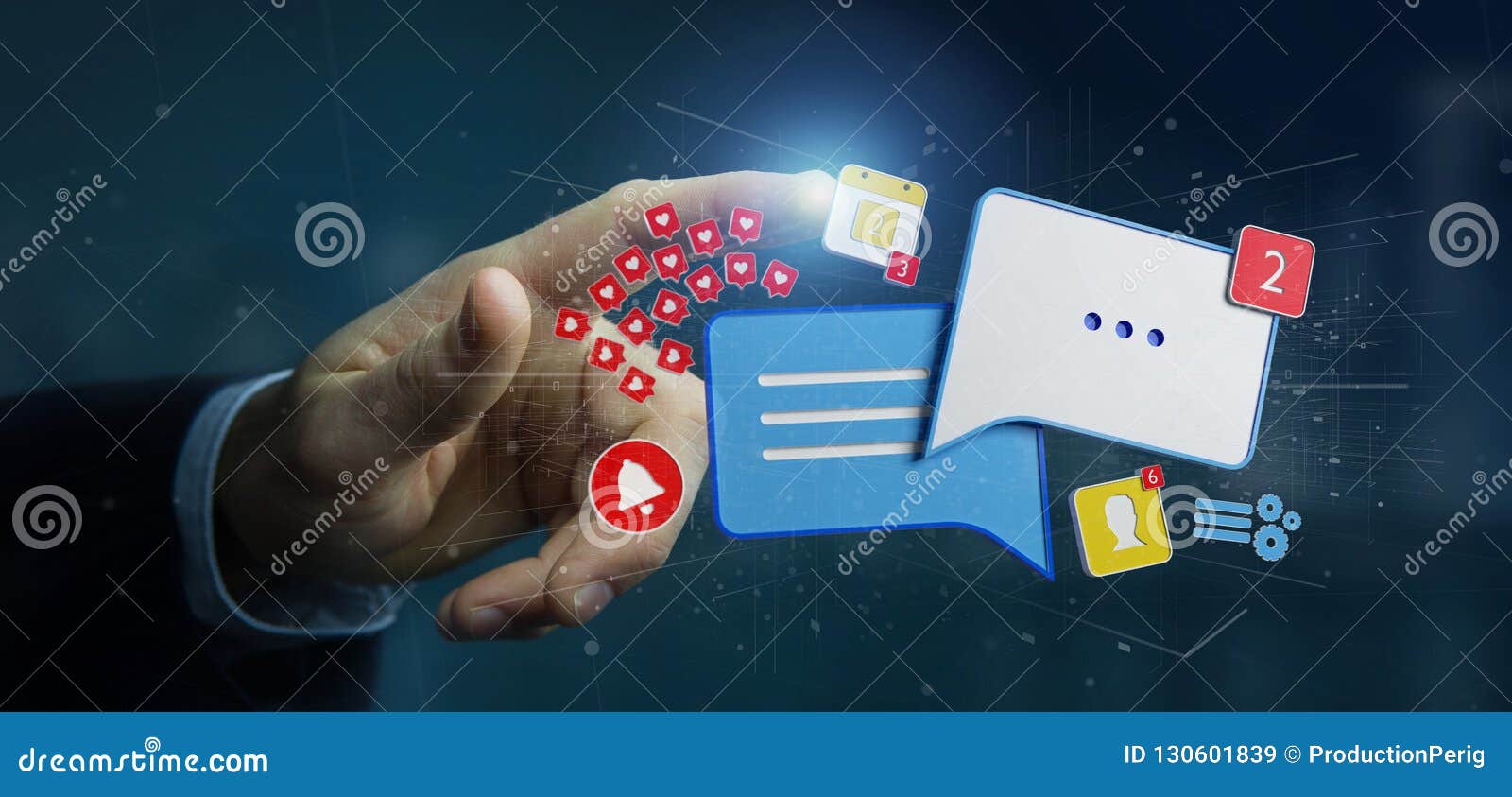 Businessman Holding Message and Notifications of Social Media 3d Stock ...
