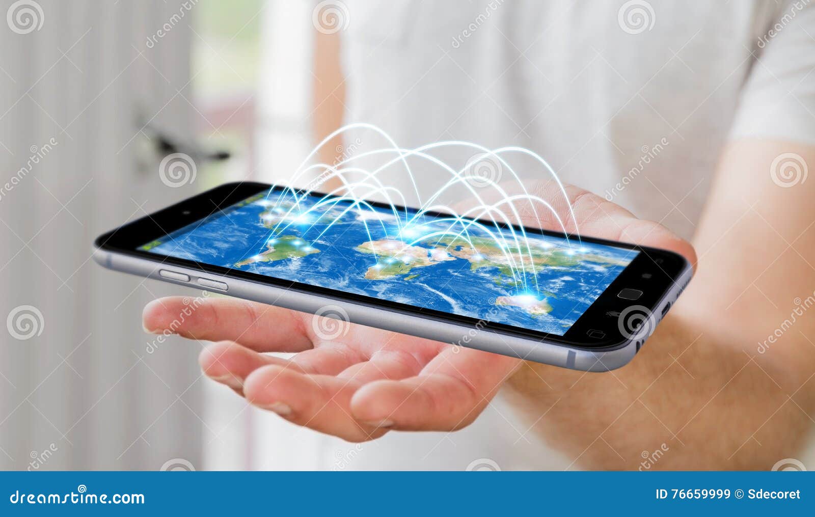 Businessman Holding Mobile Phone with Internet Connection 3D Ren Stock ...