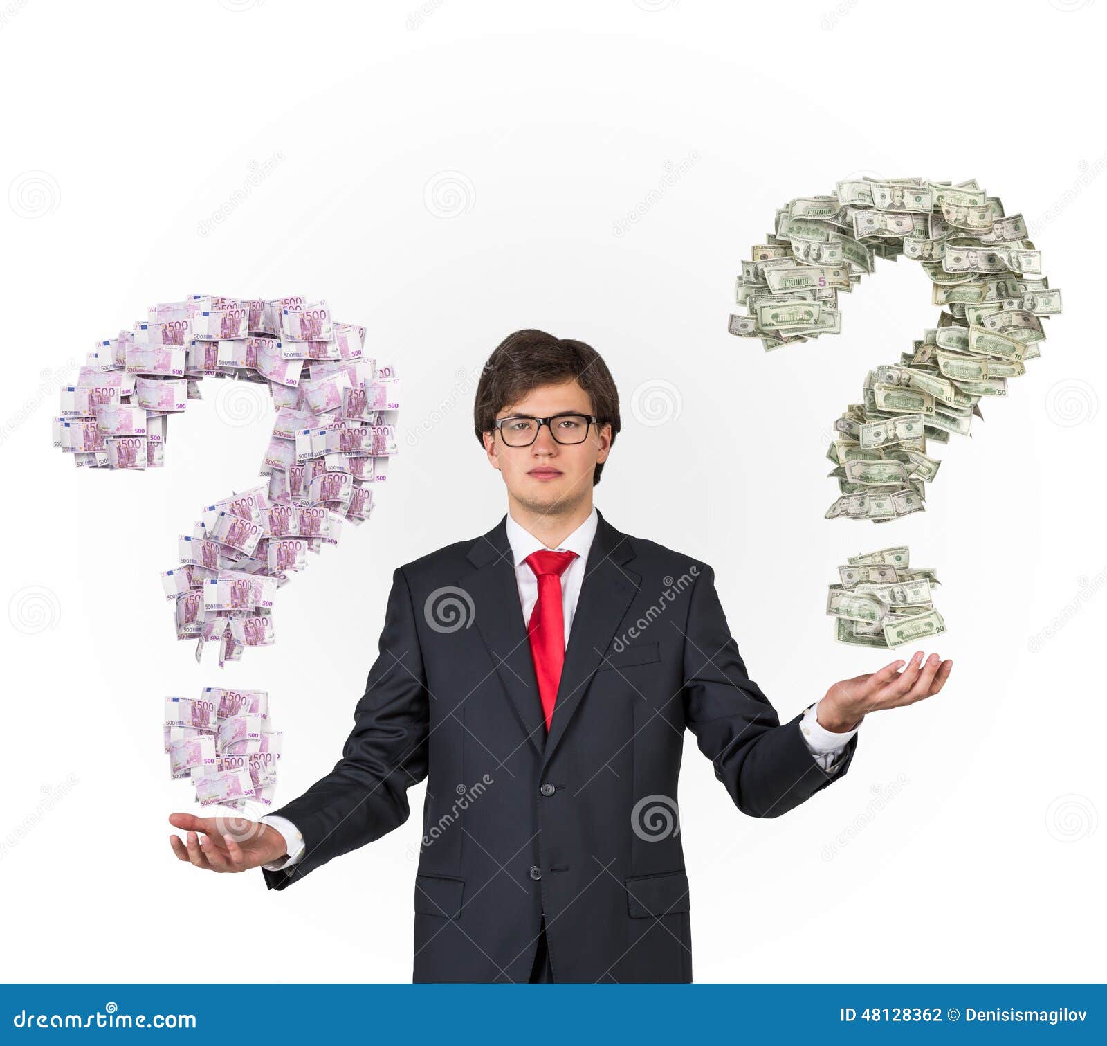 Businessman Holding Money Question Mark Stock Photo - Image of bank ...
