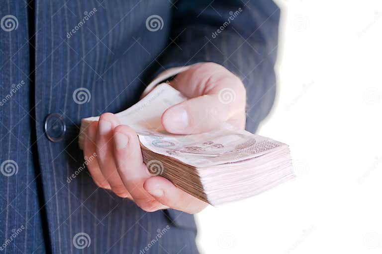Businessman Holding Money Stack Stock Image - Image of bill, exchange ...
